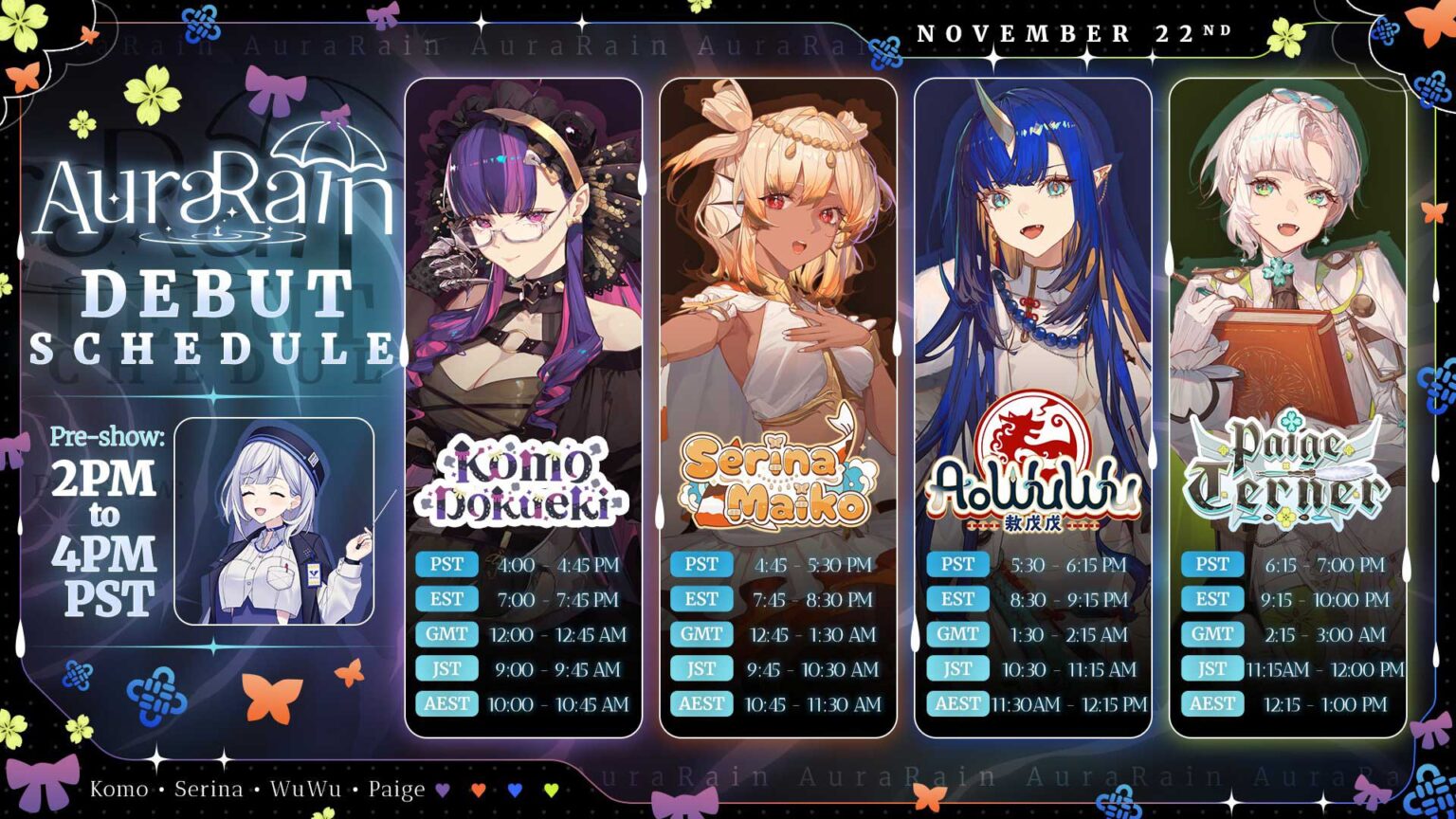 英語圏VTuberプロジェクト「V4Mirai」から、第5期生が4人組ユニット『AuraRain』としてデビュー！ - News | 株式会社Brave group